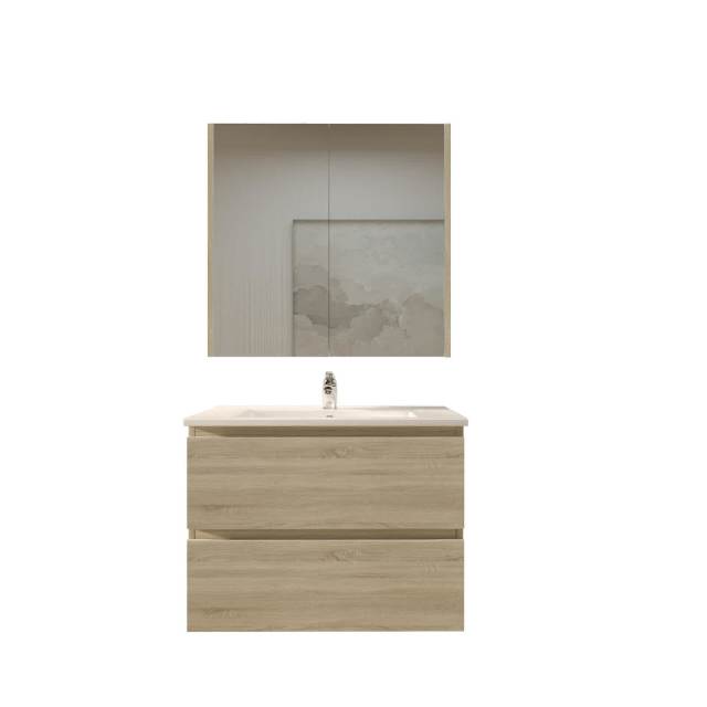 750mm Wall Hung Bathroom Vanity With Legs White Oak Wood MDF Board ...
