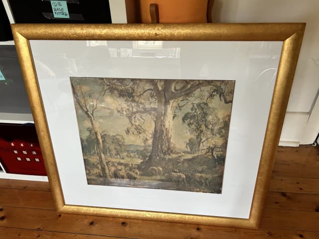 Vintage Hans Heysen country Australia print droving timber frame glass ...
