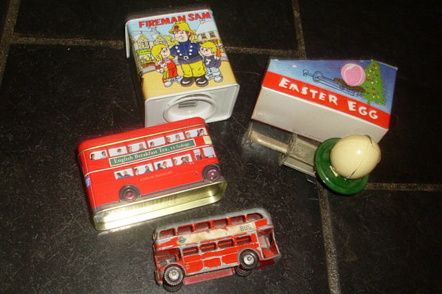 Vintage Fireman Sam Money Box -Lone Star Cast Iron Bus etc ...
