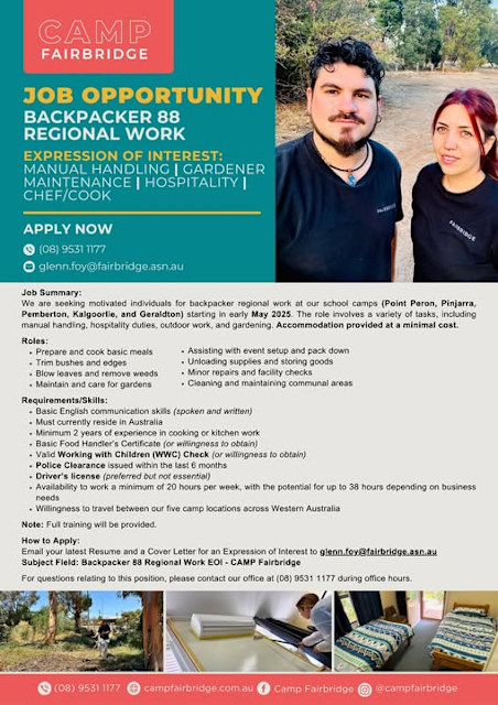 Regional Backpacker regional worker(PERON)(Fairbridge Village ...