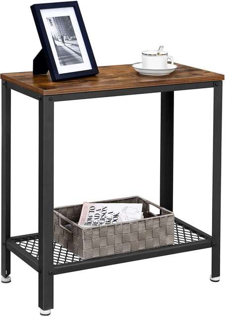 Industrial Side Table 2-Tier With Mesh and Metal Frame Rustic Brown ...