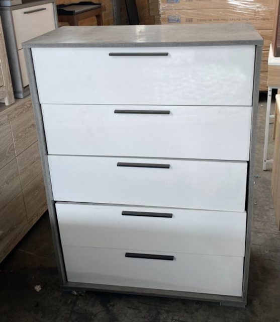 CHEAPER PRICE!! SAMPLE SHERRY 5 DRAWER TALLBOY IN GREY & WHITE ...