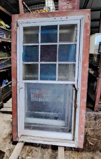 Vintage double hung sash windows with coloured glass - Building ...