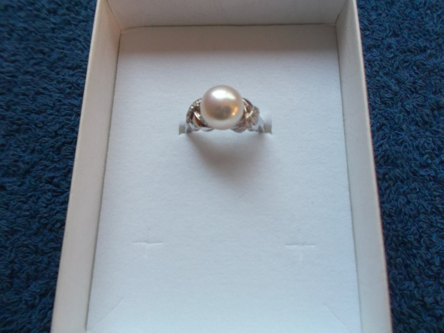 NEW RING freshwater pearl 8.5 - 10mm 14 CZs silver 925 platinum Sz N ...