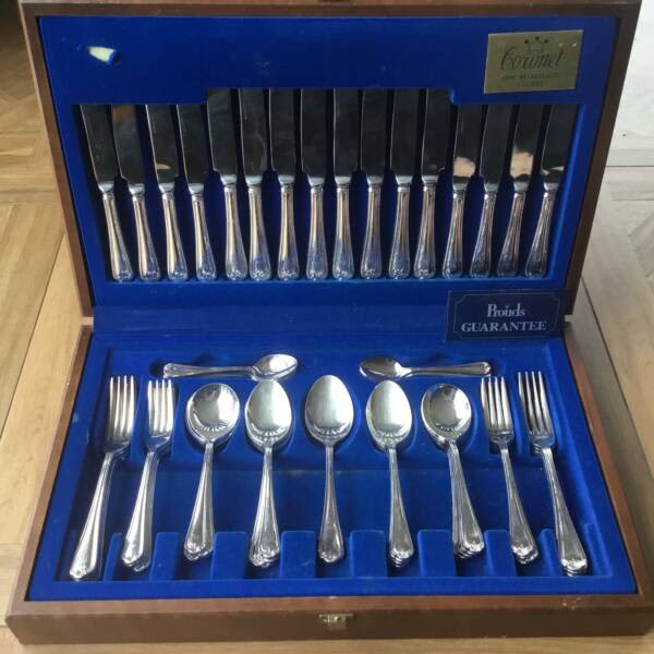 PROUDS CORONET SILVER PLATED CUTLERY SET FOR 8 WOODEN CASE 43 piece ...