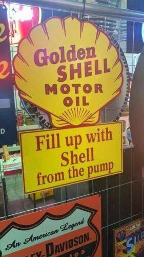 GOLDEN SHELL OIL FILL UP WITH SHELL TIN SIGN 400 x 550 | Collectables ...