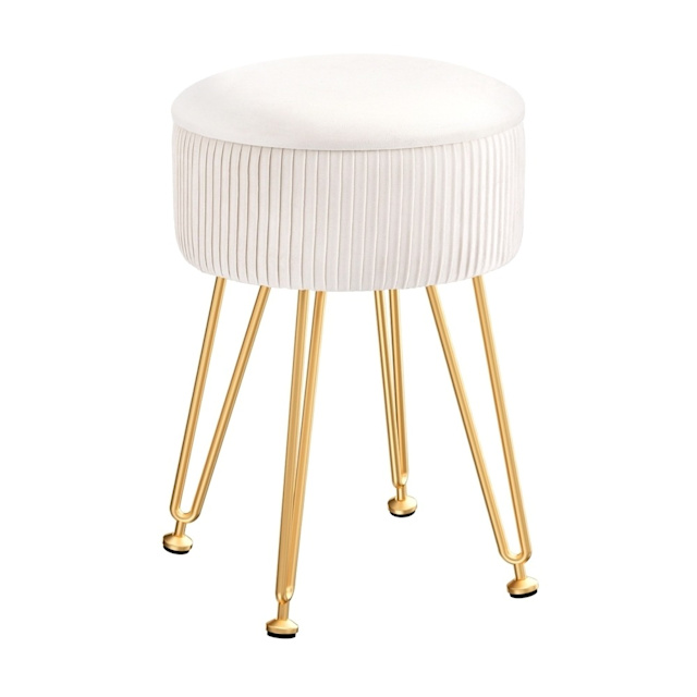 Ottoman Storage Foot Stool Vanity Velvet Round White - Stools & Bar ...