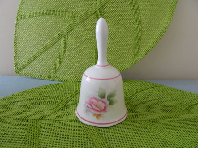 REUTTER Porcelain Dinner Bell White Pink Lilac Brown Flowers W.Germany ...