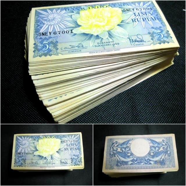 475x 1959 Bank Indonesia 5 Lima Rupiah Uncirculated Running Numbers ...