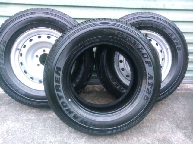 17x7 Steel Wheel & Tyre Pair- DUNLOP Grandtrek 265/65/17 AT 4WD Tyres ...