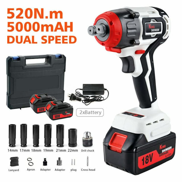 1/2 18V Cordless Impact Wrench Rattle Gun Tool Battery Charger Socket ...