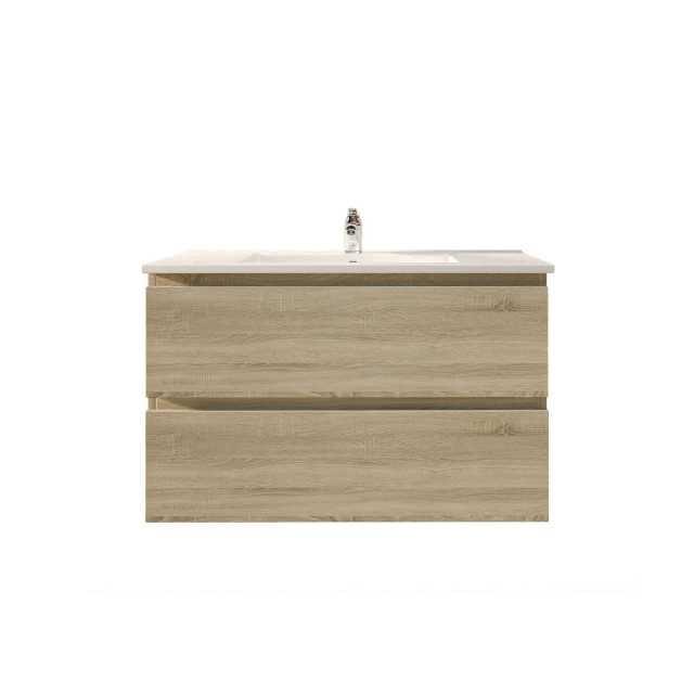 900mm Wall Hung Bathroom Vanity White Oak Wood PVC Filmed MDF Board ...