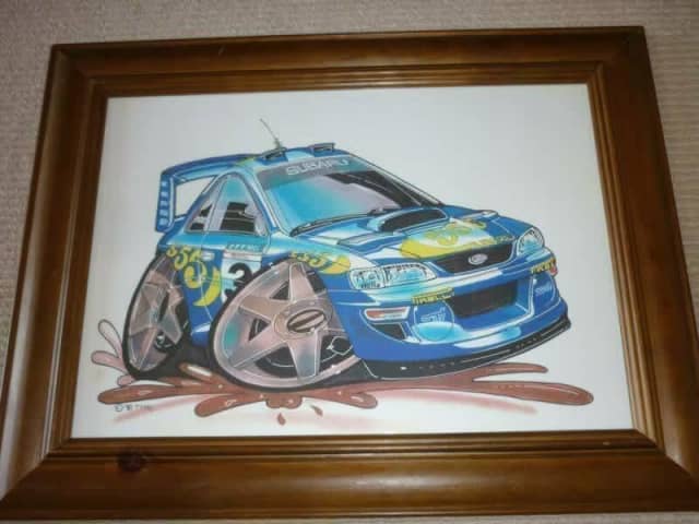 Framed Cartoon Caricature SUBARU Impreza 555 RALLY CAR by TYME 1998 ...