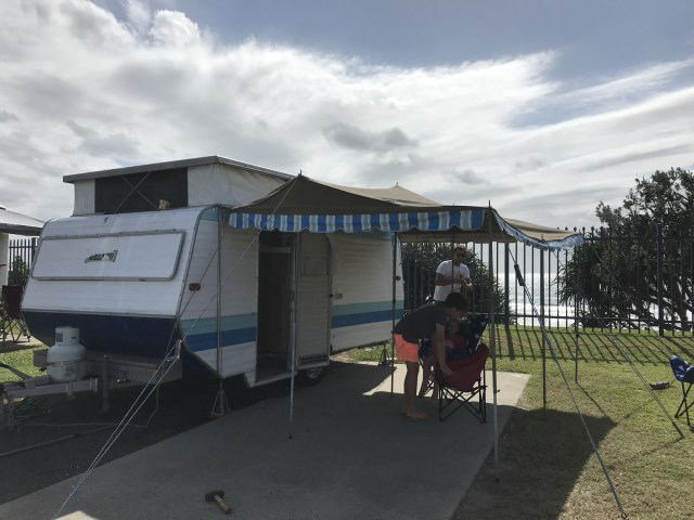 Vintage 16ft Caravan Annex blue white stripe | Caravan & Campervan ...