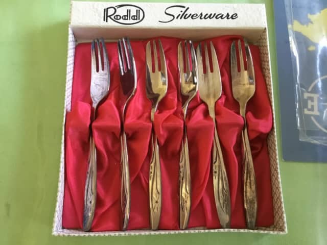 Vintage RODD Silverware Stardust cake forks. Set of 6 in original pack ...