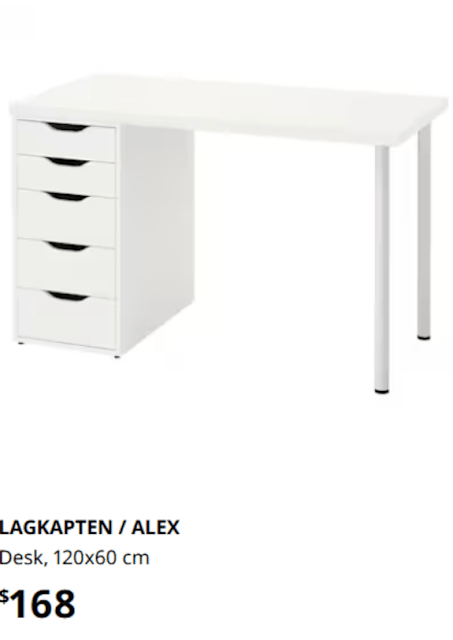 Desk: Ikea with Alex drawers, Micke storage unit and lockable casters ...