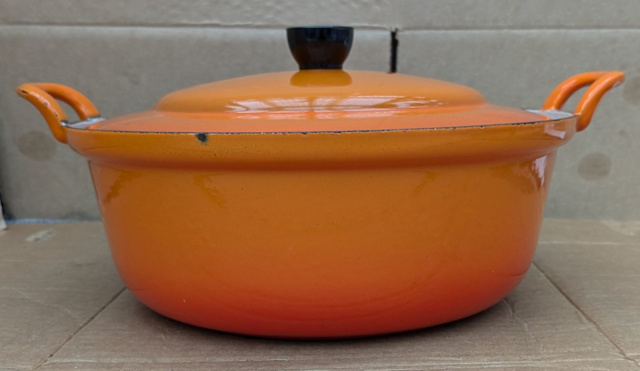 Le Cousances 26 inch cast iron orange enamel cooking pot made in Franc ...