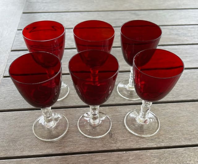 Vintage Red Ruby Glass drinking glasses Port Sherry SET OF 6 X VINTAGE ...
