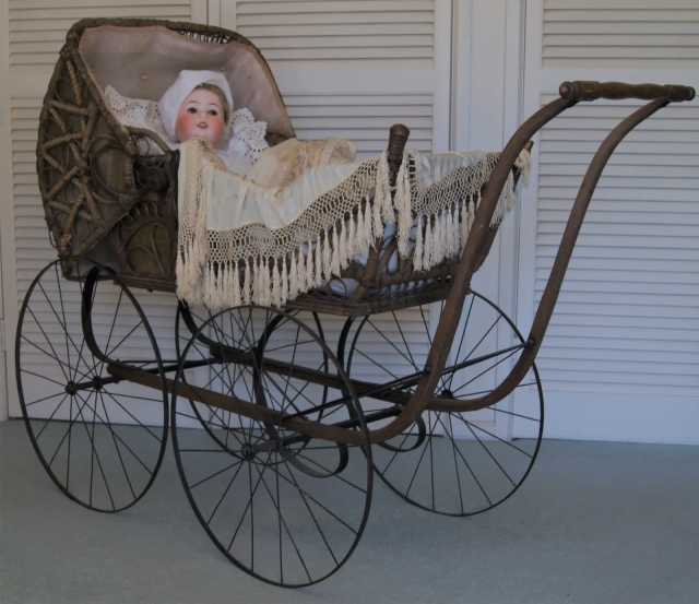Antique Australian Cane Baby Pram circa 1880 Metal Wheels all original ...