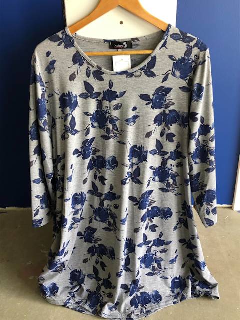 Brand new Plus Size Grey Blue Flowers Tunic Top - Tops & Blouses in ...