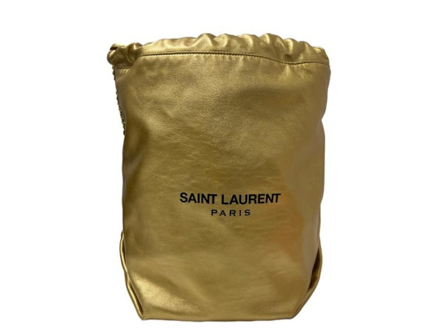 Saint Laurent Paris Ysl Large Teddy Drawstring Bucket Bag Gold Metalli ...
