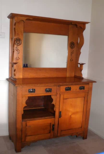 1900s ART NOUVEAU STYLE ARTS & CRAFTS MIRROR BACKED OAK SIDEBOARD ...