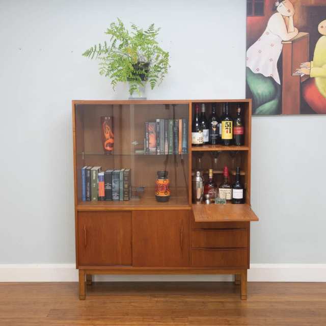 Retro Vintage Teak Wall Unit Sideboard Buffet Display Cabinet Drawers ...