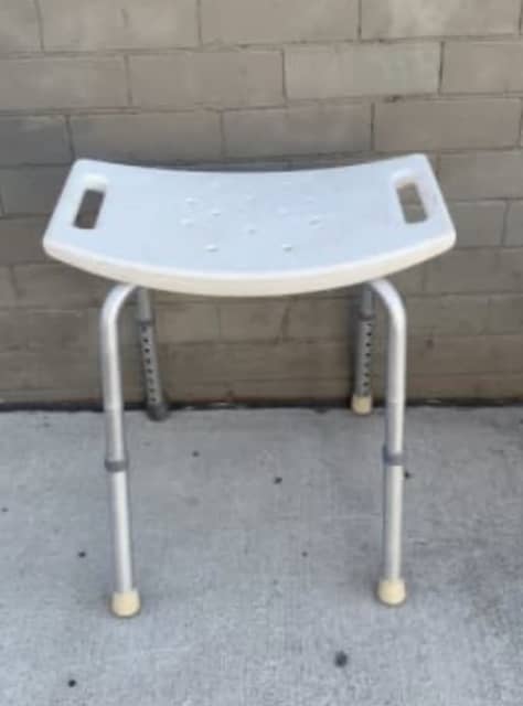 White pvc adjustable Shower stool w grips for pool spa or patio ...