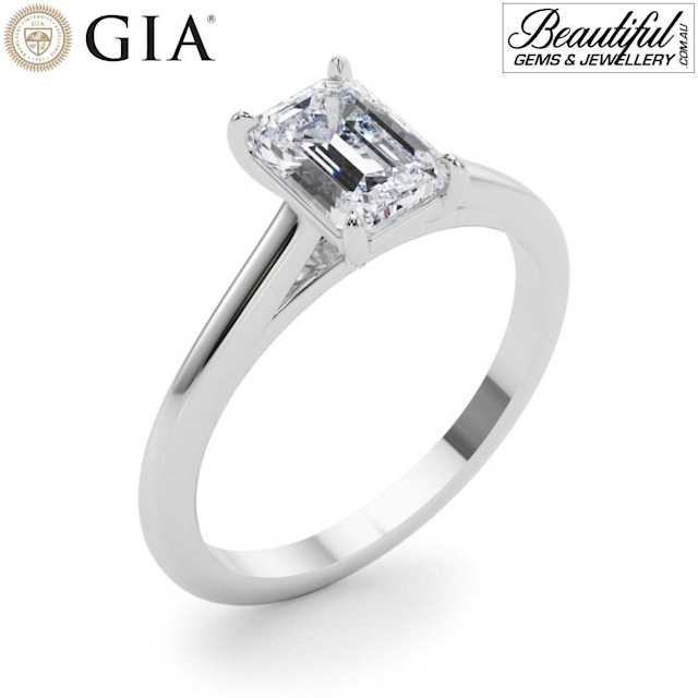 0.98ct Emerald Diamond Engagement Ring with Square Four Prong Basket S ...
