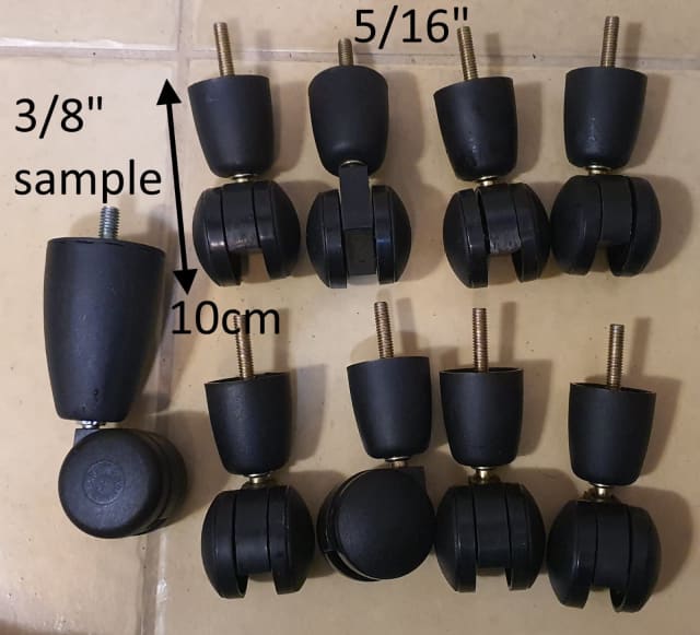 8x Bed Base Leg Plastic Castor Wheels (5/16 BSW, 100mm tall), Carlton ...