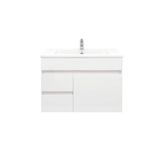 75cm Wall Hung Bathroom Vanity Gloss White MDF Wall Cabinet With Basin ...