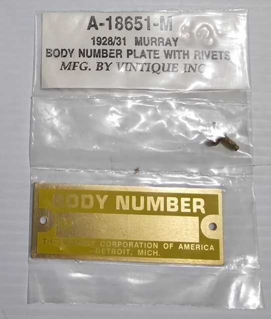 Vintique A-1851-M 1928/31 FORD Murray Body Number Plate with Rivets ...