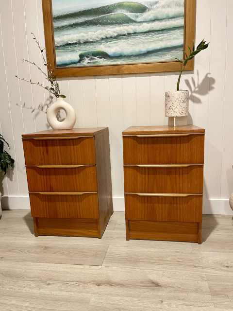 MACROB mid century bedside tables lip / Wave handle drawers retro ...