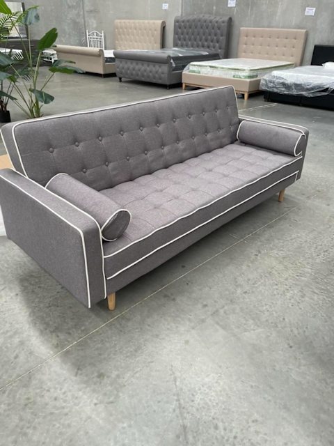 LOWER PRICE FOR SAMPLE SOFIA 3 SEATER SOFA BED GREY WITH WHITE PIPING - Sofas in Reservoir VIC ...