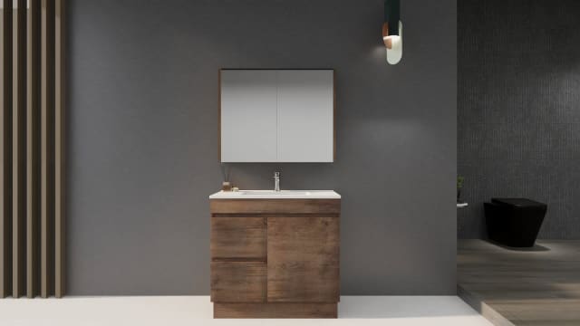 Freestanding Bathroom Vanity With Legs Dark Oak Wood Grain MDF Board ...