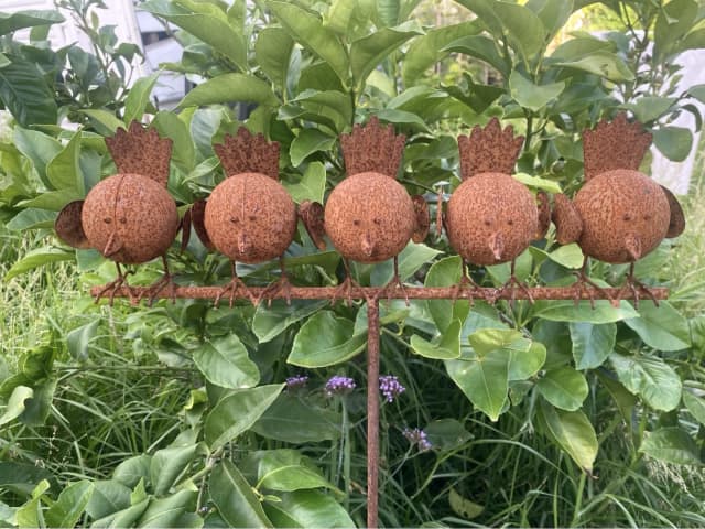 Metal Garden Sculpture ~ Five Birds Sitting on Rod | Other Garden ...