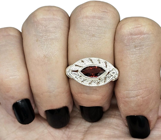 Marquise Garnet Ring, January Birthstone, 3 Sizes, Sterling Silver ...