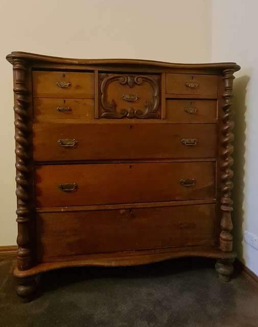 Antique Chest of Drawers Timber Barley Twist Sides 7 Drawers Rustic ...