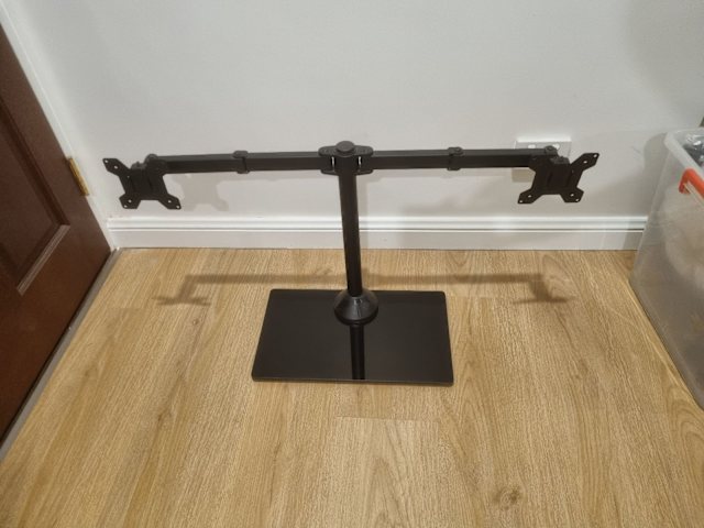 Tabletop Dual Monitor/Screen Stand Black Glass Base Adjustable Arms. P ...