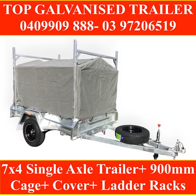 7x4 Box Trailer with Cage Cover Ladder Racks Galvanised Trailer Sale ...