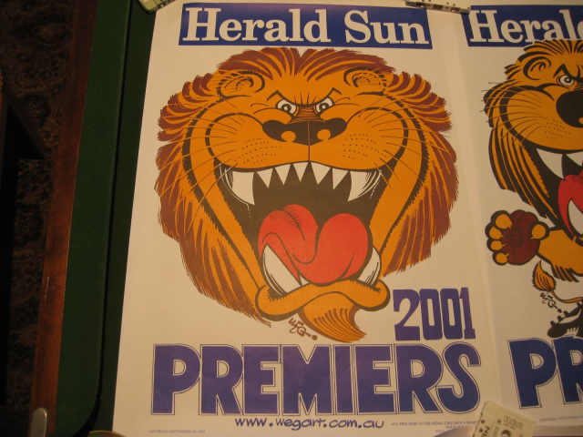 5 x Brisbane Lions WEG 2001 Premiership Posters (ORIGINAL) First Flag ...