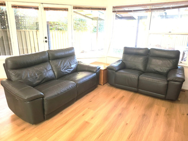 Nick Scali Leather Dual Recliner Sofas - 2 + 2.5 Seat - Slate Grey ...