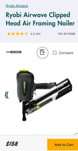 Ryobi Airwave Clipped Head Air Framing Nailer - Power Tools in Padstow ...