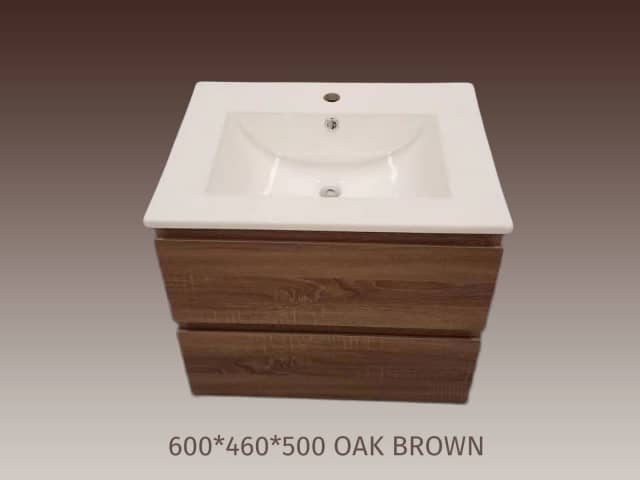 Wall-hung bathroom vanity cabinet basin Oak brown & Walnut grey ...