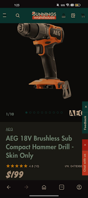 AEG 18V Brushless Sub Compact Hammer Drill & 2 batteries and charger ...