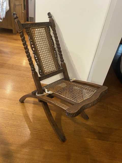 English antique wooden and cane campaign style chair | Antiques ...