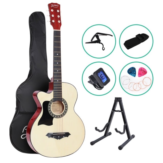 38 Inch Acoustic Guitar Wooden Body Steel String w/ Stand Left Handed ...