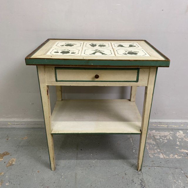 Antique Danish Handpainted Tile Top Sidetable With Drawer - Buffets ...