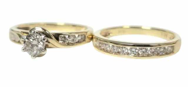Twin Ring Set 9ct Yellow Gold Ladies Diamond Ring With Stone Size L ...