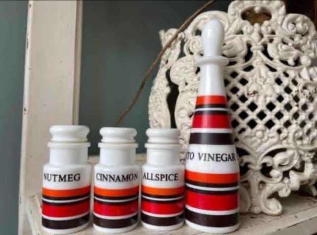 .1970s White Glass/ Milk Glass* KITCHEN CONDIMENT JAR Set* Italy ...